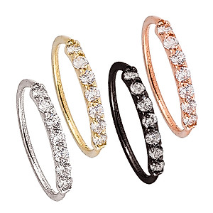 Jewelry Avalanche 925 Sterling Silver Nose Ring, 22G Nostril Hoop Ring, Helix Earring, Cartilage Earring, 9mm Inside Diameter, Prong set 7-CZ Accented - 4 colors