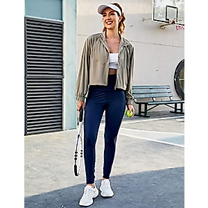 UANEO Womens Athletic Cropped Jacket Sun Protection Zip Up Long Sleeve Workout Tops Gym Sports Jackets (Tan-M)