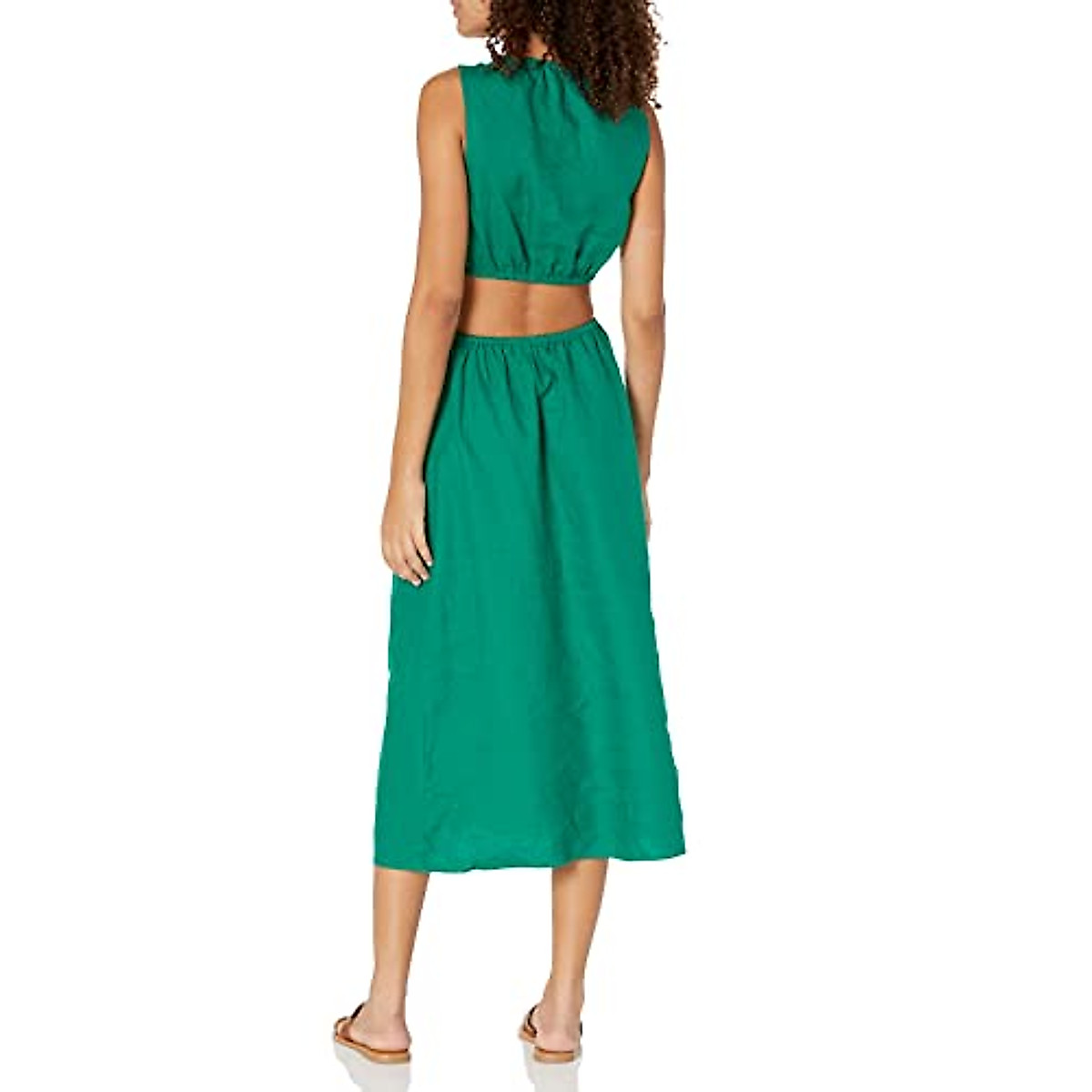 The Drop Women's Sade Linen Cut Out Midi, Ultramarine Green, S
