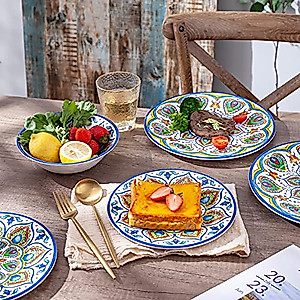 Melamine Dinnerware Set - 12 Pcs Dishware DurableOutdoor Plastic Plates Bowls Service for 4 (Gold Floral)