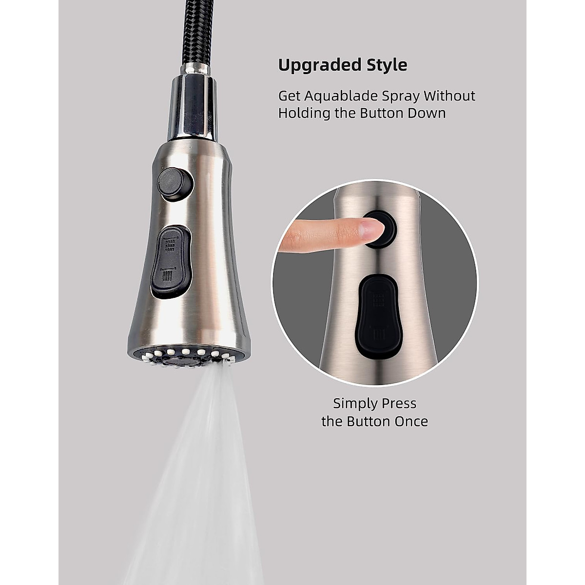 Hibbent Pull Down Kitchen Faucet Head Replacement, 3-Function Kitchen Sink Spray Nozzle with 10 Adapters, Compatible with Moen, American Standard, Delta, Kohler Faucets, Brushed Nickel