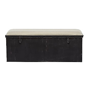 Deco 79 Farmhouse Metal Fabric Ottoman Storage Bench Tufted Footrest, Livingroom, Bedroom, Entryway, 48" L x 17" W x 19" H, Black