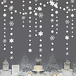 pinkblume 52Ft Winter Wonderland Party Decorations White Snowflake Garland Metallic Glitter Snowflakes Streamer for Winter Onderland Christmas Frozen Birthday Wedding Baby Bridal Shower Party Supplies