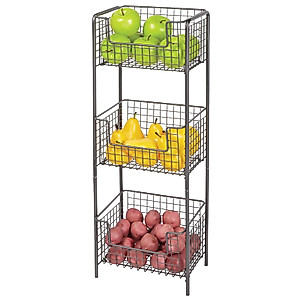 mDesign Steel Freestanding Storage Organizer Tower Rack Basket Shelf, Metal 3-Tier Furniture Unit for Master/Guest Bathroom, Powder Room - Holds Bath Towels, Soap - Concerto Collection - Graphite Gray