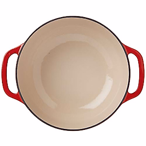 Lodge 6 Quart Enameled Cast Iron Dutch Oven with Lid – Dual Handles – Oven Safe up to 500° F or on Stovetop - Use to Marinate, Cook, Bake, Refrigerate and Serve – Island Spice Red