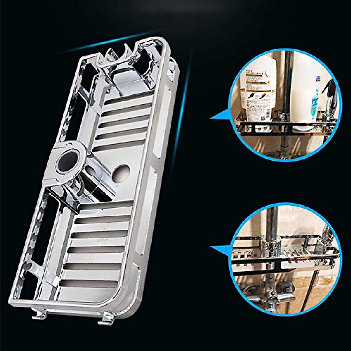 JIANWEI Bathroom Corner Shelf, Hanging Shower Caddy Shelf, Shelf Organizer No Drilling Fits for 24mm-25mm Shower Pole Rail Rod, Multifunction Storage Rack(Silver)