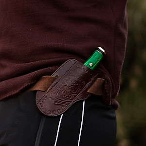 Leather Knife Sheath, Tooled Leather Sheath, Belt Sheath, Pan Cake Sheath, Beautiful Cow Boy Bull Cutter Knife Leather Cover 100% Real Leather SS-17701 (Cowhide Leather)