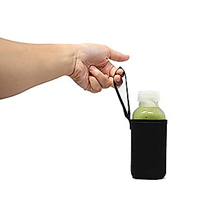 Dishwasher Safe Plastic Juice Bottles with Lids, Free Insulated Bottle Holder, Hot or Cold Drinks, 12pcs 16oz Empty Clear BPA Free Reusable Containers with Caps for Smoothies, Milk and Other Beverages