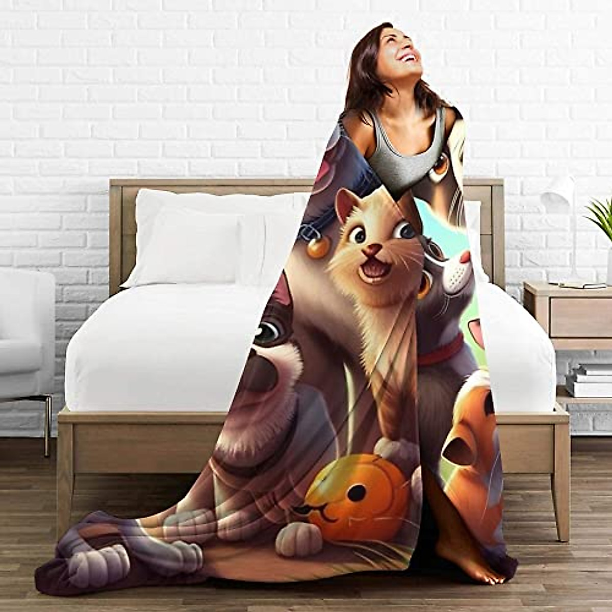 Pet Pals in The Grass - Flannel Fleece Blanket, Cat and Dog Printed, Ideal for Sofa, Bed, and Outdoor Camping, Soft and Comfortable, 50"x60"