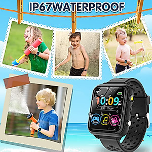 Smart Game Watch for Kids, IP67 Waterproof Kids Smart Phone Watch with 11 Puzzle Games 1.44" HD Touch Screen Music Player Camera Video Recorder Alarm Clock Birthday Learning Toys Boys Girls (Black)