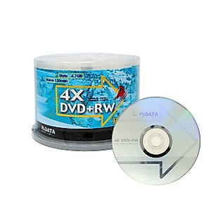 50 Pack Ridata DVD+RW 4X 4.7GB Silver Logo Rewritable DVD Plus RW Re-writable Blank Recordable Media Disc