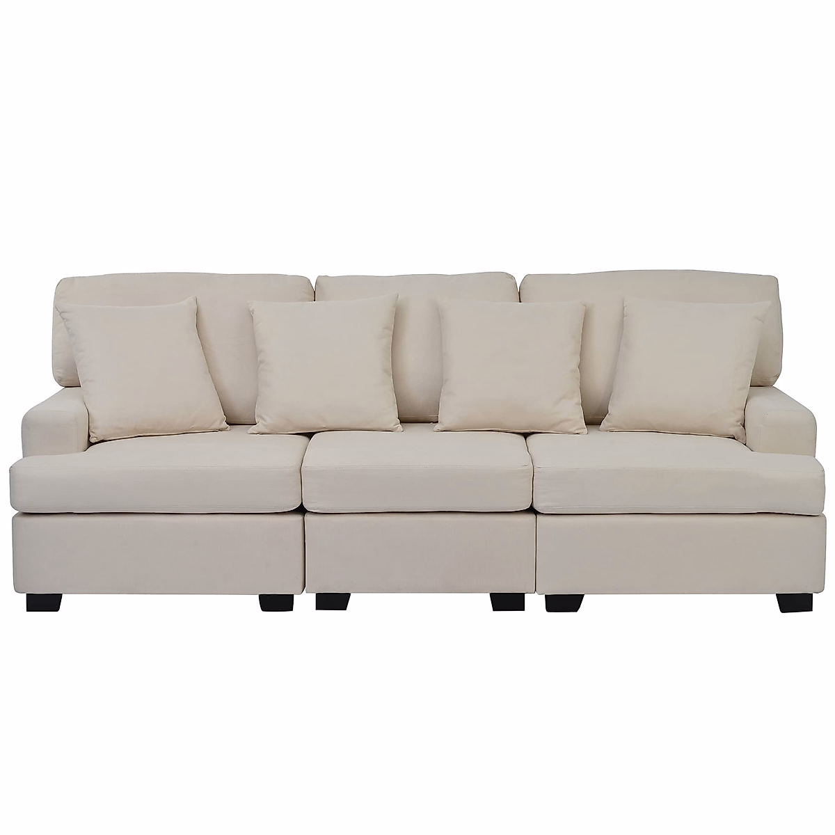 Merax Sofa with Removable Back and Seat Cushions and 4 Comfortable Pillows, Beige