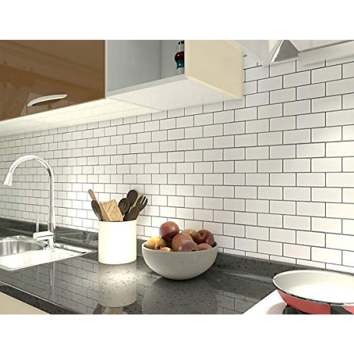 Art3d 10-Sheet Peel and Stick Backsplash, 12 in. x 12 in. Subway 3D Wall Panels, Mono White with Gray Grout