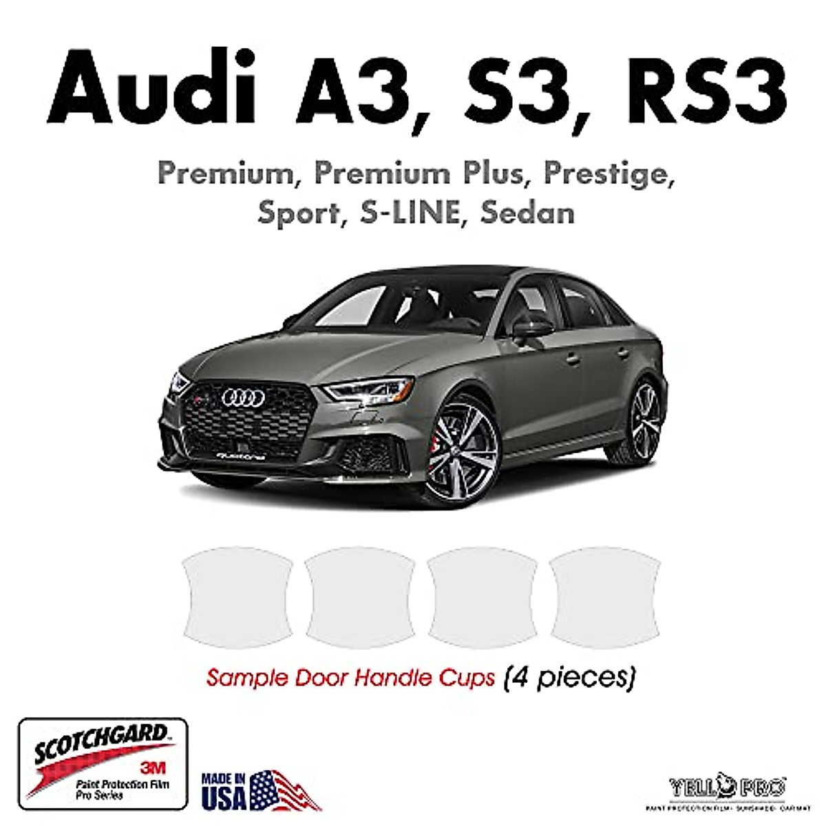 YelloPro Custom Fit Door Handle Cup 3M Anti Scratch Clear Bra Paint Protector Film Cover Self Healing Guard Kit for 2017 2018 2019 2020 Audi A3, S3, RS3 Sedan