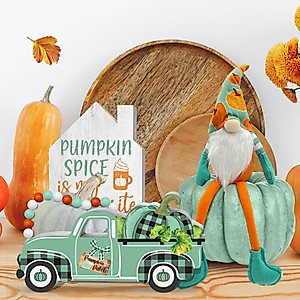 cocomong Fall Tiered Tray Decor, Fall Decor - Farmhouse Decorations for Home, Hello Fall Pumpkin Wood Sign Set of 3 Kitchen Table Decor, Maple Leaf Wooden Block Autumn Fall Decorative Supplies