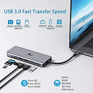 USB C Docking Station Dual Monitor, 13 in 1 Triple Display Laptop Multiport Adapter Hub with 2 HDMI+DP+Ethernet+5USB+SD/TF+USB C PD+Audio for MacBook Pro/Air/Dell/HP/Lenovo/Thinkpad More Type-C Laptop