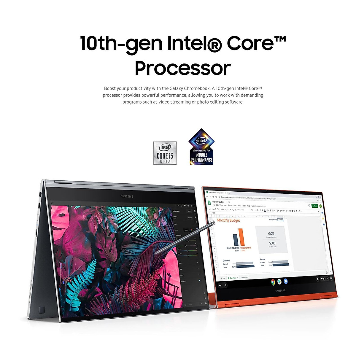 Samsung Galaxy Chromebook Tablet Touchscreen with Pen| 13.3 4K AMOLED Display| Intel i5-10210U| USB Type-C| Backlit Keyboard| Wi-Fi6| Chrome OS| Fingerprint (8GB RAM| 256GB SSD+128G SD Card) (Red)