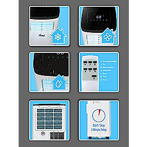 Rosewill Portable Air Conditioner 7000 BTU, AC Fan & Dehumidifier 3-in-1 Cool/Fan/Dehumidify w/Remote Control, Quiet Energy Efficient Self Evaporation AC Unit for Single Room Use, RHPA-18001,White
