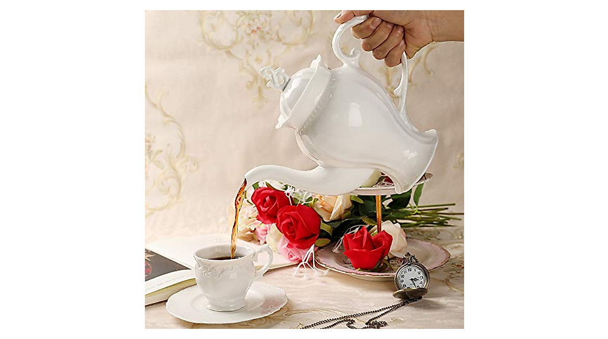 Elegant White Porcelain Teapot - Victoria Style | 34 Oz