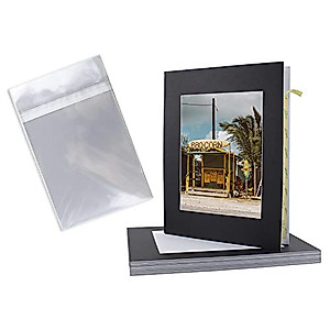 Golden State Art, 10 Pack Self Assemble Acid Free Cardboard/Paper Frames Photo Mat with Backing Board pre-gummed for Artworks, Prints, Photos, Includes Clear Bags (Black, 11x14 Mat for 8x10 Picture)