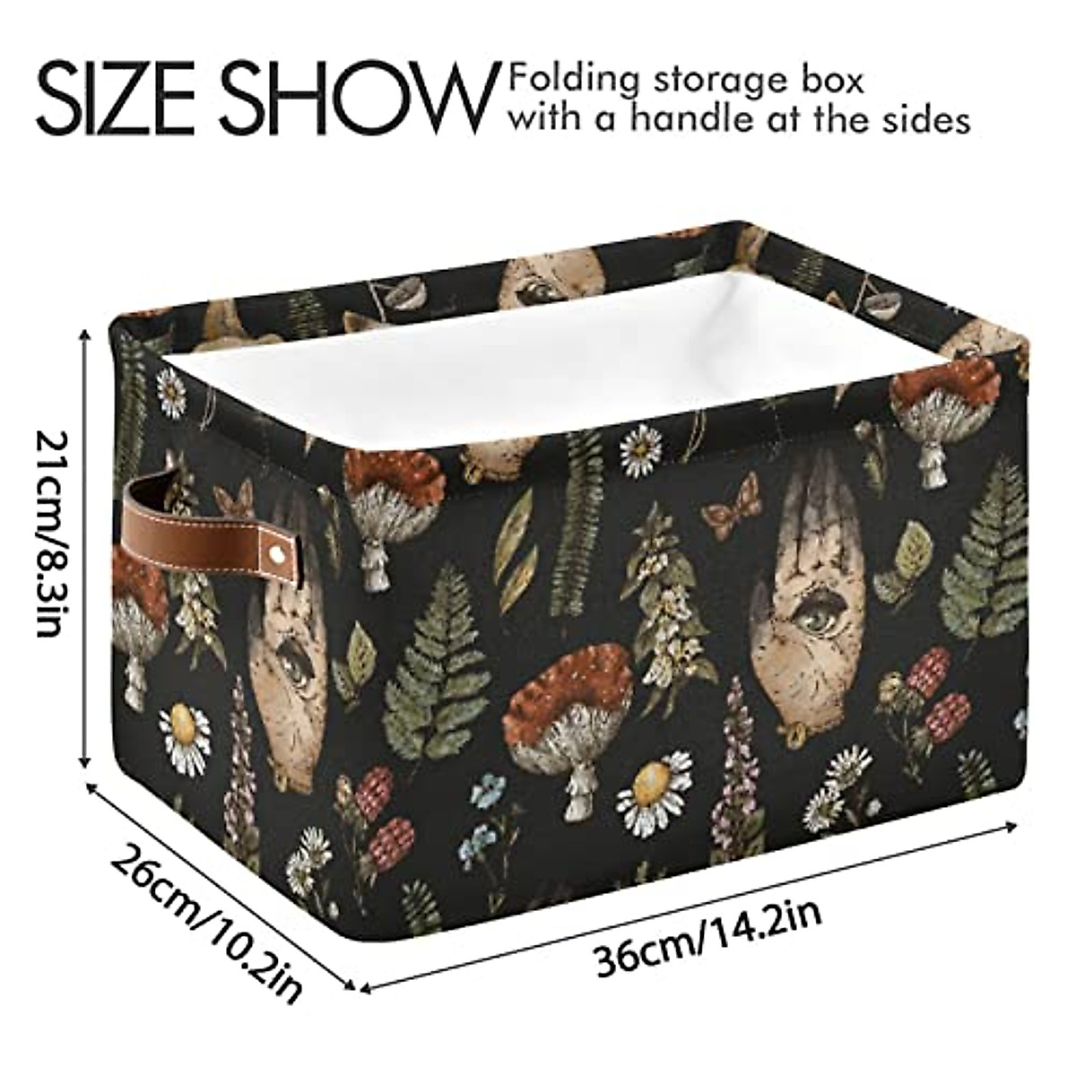 Kigai Botanical Mushroom Witch Hand Storage Basket with Handles for Shelves, Foldable Organizer Waterproof Canvas Storage Bin for Closet/Bathroom/Toy/Nursery, 2 Pack