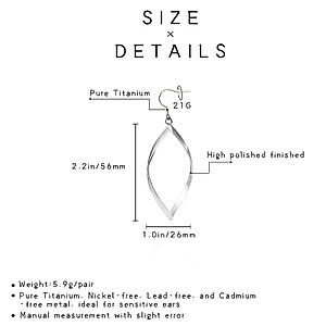 Titanium Dangle Earrings Large Infinity Hoop Dangling Earrings for Women, Simple Twist Linear Drop Earring Charms High Polished, Pure Titanium Earring Hooks Hypoallergenic for Women Sensitive Ears