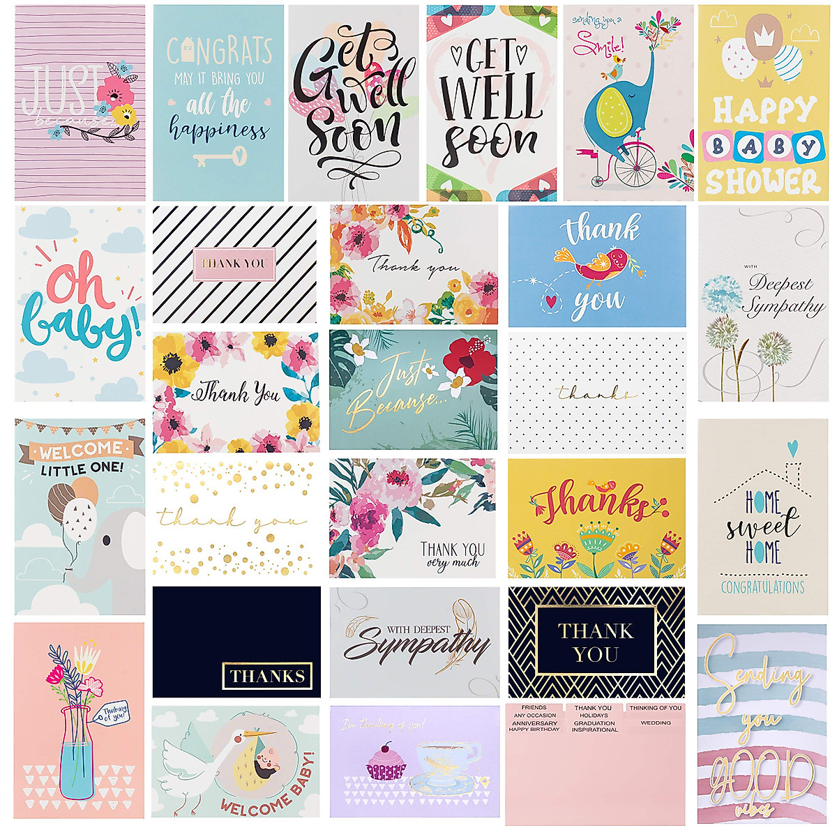 100 All Occasion Greeting Cards- 100 Eye Catching Designs with Greeting Card Organizer Box- Friendship Cards, Anniversary Cards, BFF Cards, Thanks Cards, Wedding Cards & More- 4 x 6 with 100 Envelopes
