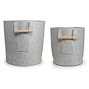 Set of 2 - Large & Medium - Recycled PET Felt Baskets, Multifunctional Laundry Hamper & Storage Organizer With Wooden Handles