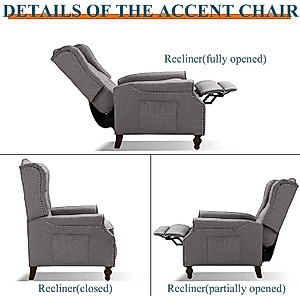 OQQOEE Wingback Recliner Chair Set of 2 with Massage & Heat Vibration, Fabric Push Back Accent Chairs Diamond Tufted Reclining Armchair for Living Room, Bedroom (Fabric, Grey*2)