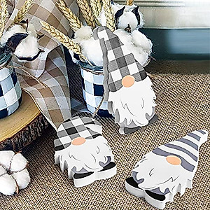 3pcs Black&White Gnome Wooden Sign Plaid Gnome Wooden Freestanding Table Decoration Double Printed Gnome Tabletop Centerpiece Ornament for Home Party Desk Office Decoration