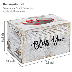 MyGift Rustic Whitewashed Solid Wood Tissue Box Holder Cover, Rectangular Tissue Holder with Easy Slide Out Bottom and Bless You Cursive Lettering