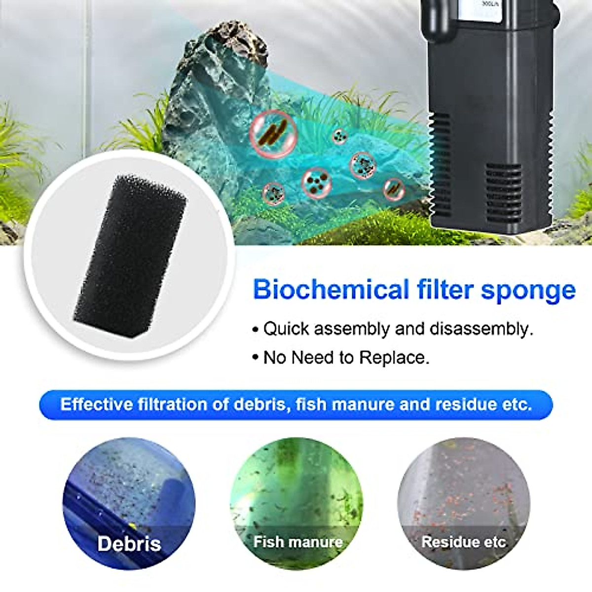 TARARIUM Quiet Betta Fish Aquarium Internal Filter Biochemical 79 GPH Rain Shower Design Small 3 in 1 Oxygen Air and Water Pump Multifunctional Submersible for 2-10 Gallon Fish Turtle Tank