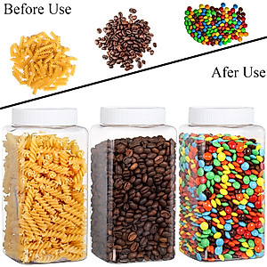 Fasmov 9 Pack 32 Oz Square Plastic Jars with White Lids, Wide Mouth Clear Square Empty Plastic Slime Storage Containers for Crafts, Dry Food, Peanut Butter, Honey and Jam Storage - BPA Free