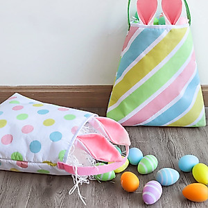 Ivenf Easter Egg Hunt Basket Bag: 3ct Cute Pink Blue Green Easter Bunny Ears Gift Bag for Easter Basket Egg Hunt Games, Kids School Home Office Party Supplies, Spring Decorations