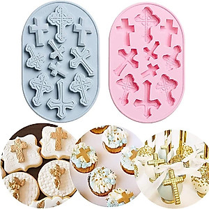 INKU 2 Pcs Christening Decorations Cupcake Cross Mold Christening Cross Mold Baptism Party Baby Fondant Mold Baptism Cupcake Cake Cross Mold Silicone for Baby Shower Wedding Party Supplies