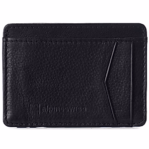 Alpine Swiss RFID Minimalist Oliver Front Pocket Wallet For Men Leather York Collection Soft Nappa Black