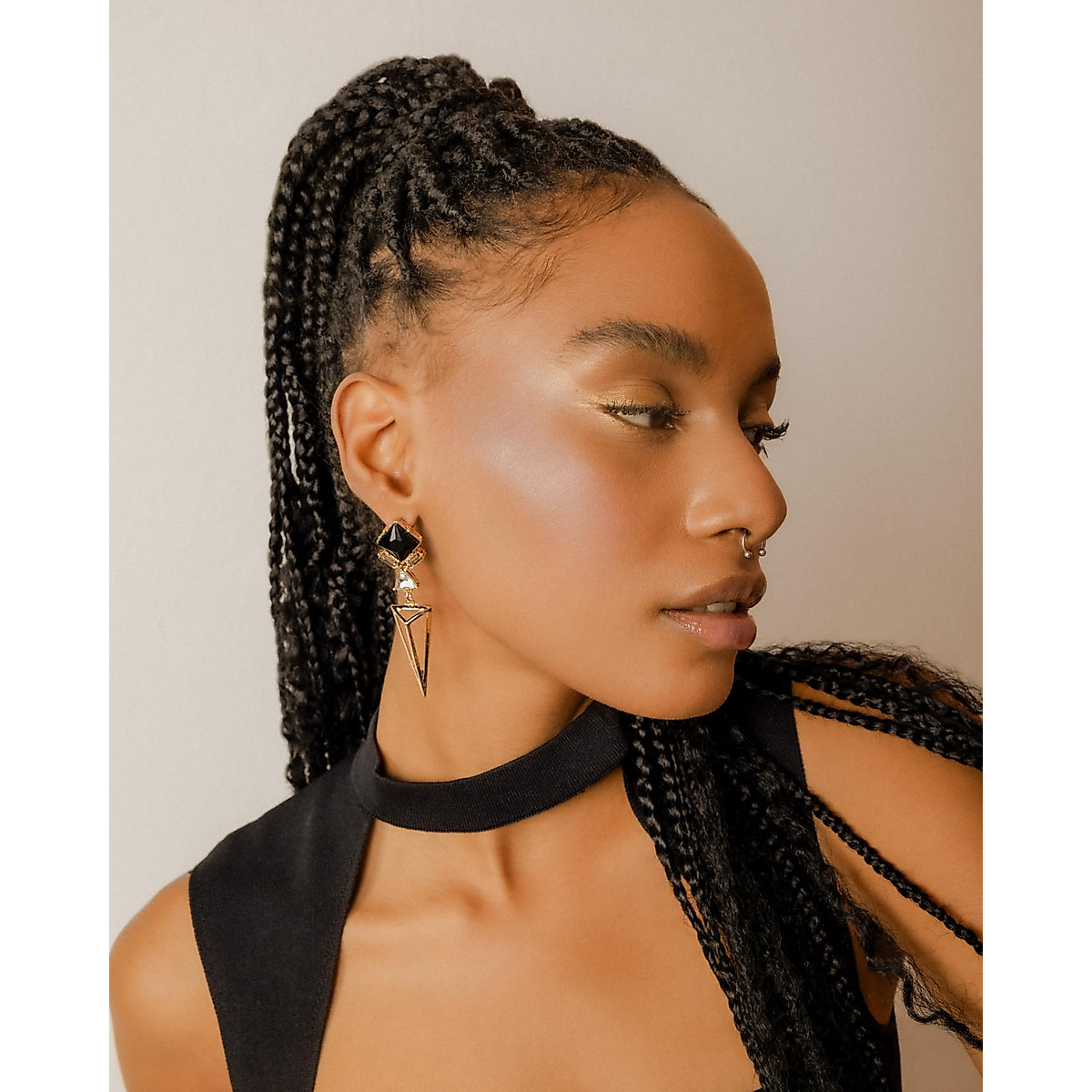 Black and Gold Earrings for Women, Art Deco Style Long Statement Dangle Earrings, 14k Gold Plated, Black Onyx Crystals, Elegant Vintage Bridal Jewelry