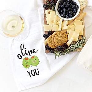 The Cotton & Canvas Co. Olive You Soft and Absorbent Kitchen Tea Towel, Flour Sack Towel and Dish Cloth