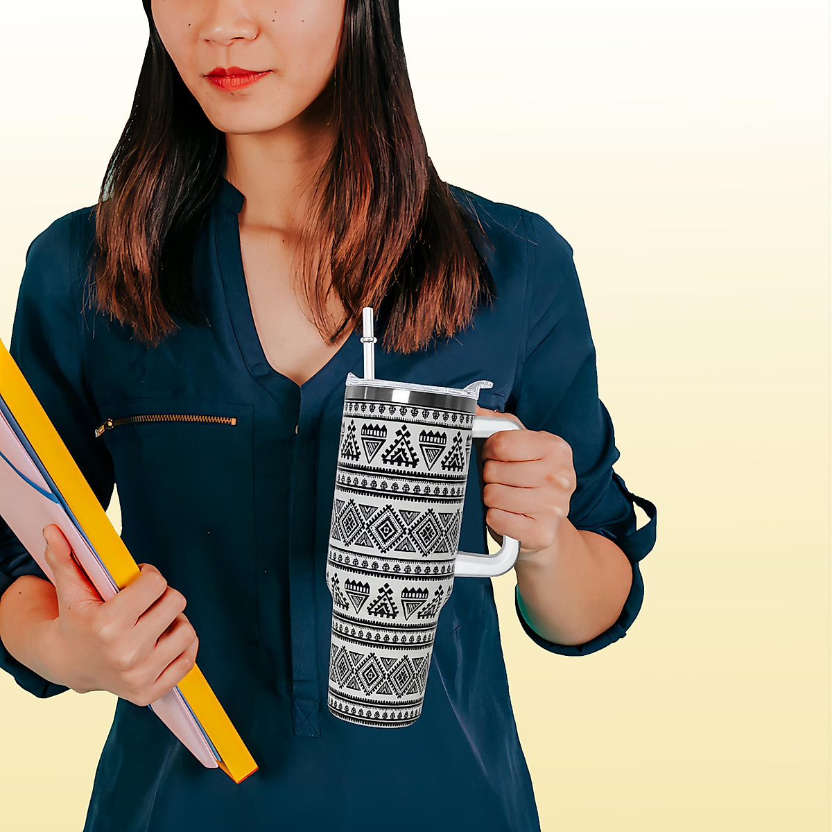 omezin 40 Oz Boho Tumbler With Handle 40oz Boho Tumbler With Lid Straw Double Insulated Travel Coffee Mug Womens Boho Cup Gifts