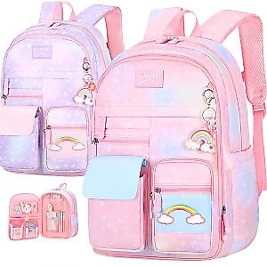 Mylshbest Rainbow Backpack for Girls, Large Capacity Student Laptop Backpacks BookBag Casual Travel Princess Daypack