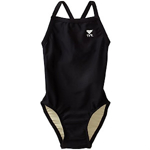 TYR Sport Girls' Solid Diamondback Swim Suit (Black, 24)