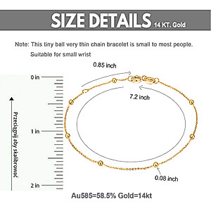 14K Gold Small Bracelets for Women, Dainty Tiny Bead Ball Thin Chain Bracelet Jewelry (Yellow Gold, 14k)