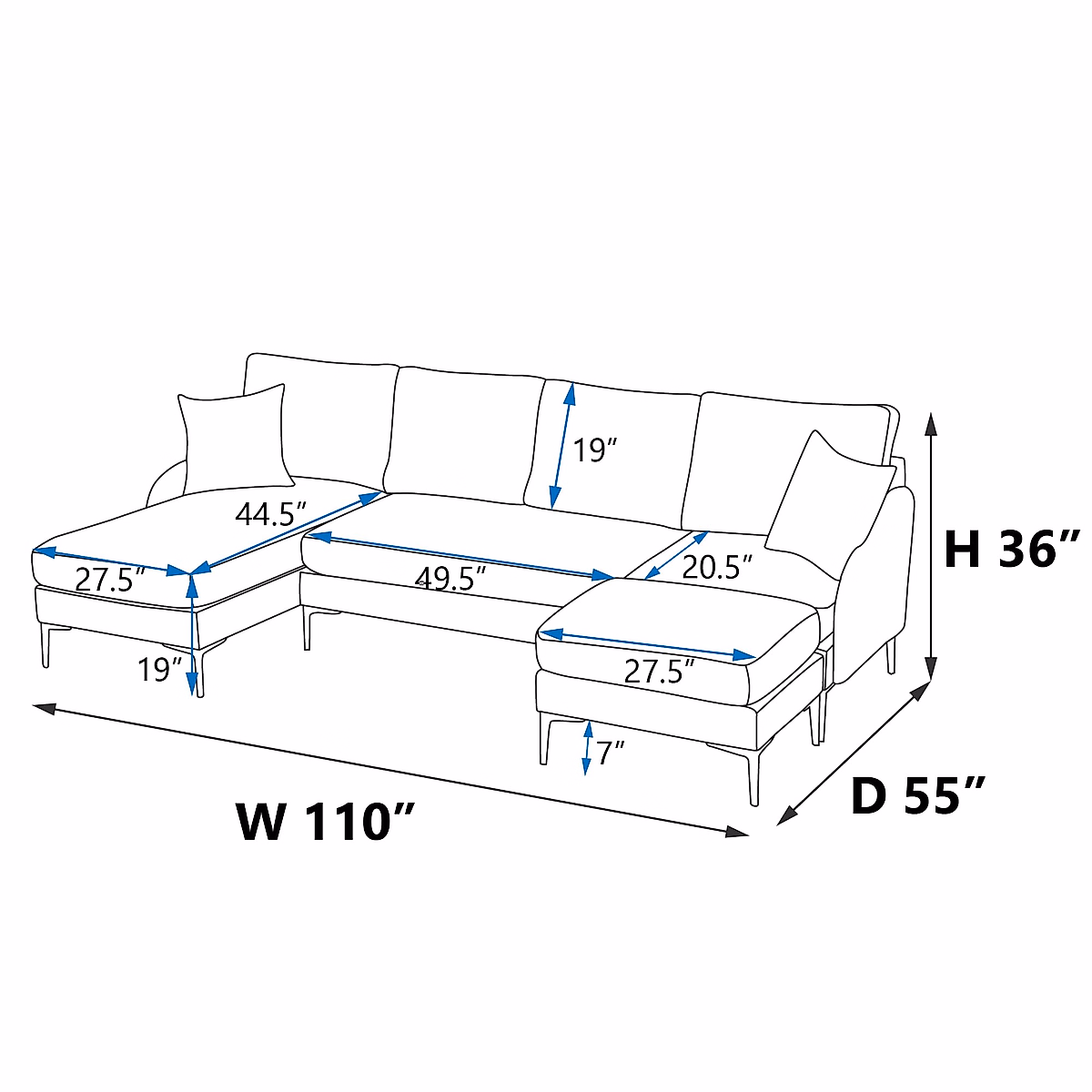 Haplized Modern U-Shape Sectional Sofa, 110'' Reversible Left or Right Chaise of Sectional Couch, 4-Seat Couch with Chaise and Ottoman, Comfortable Sectional Couches for Living Room Apartment, Green