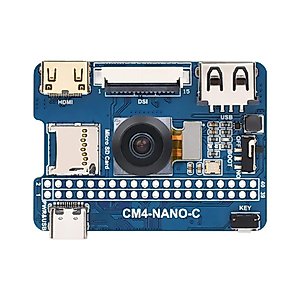 Nano Base Board C Version for Raspberry Pi Compute Module 4 Lite/eMMC (CM4 not Include), with 8MP 160°FOV Camera, Same Size As The CM4