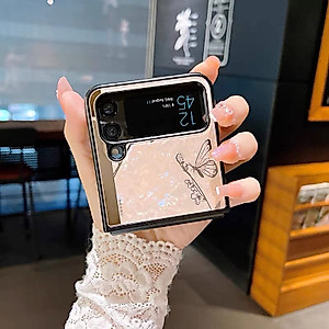 for Samsung Galaxy Z Flip 4/ Z Flip 3 Case for Women Girls with Stand,Luxury Bling Glitter Cute Butterfly Flower Soft TPU Shockproof Phone Case for Samsung Galaxy Z Flip 4/ Fip 3 Pink