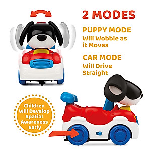 Kiddolab Remote Control Car for Toddlers & Dog Interactive Toy with Straight Driving Car Mode, Wobbling Doggy Mode - Fun Musical Toys with Lighted Eyes for Boys & Girls 18 Months Old & Above