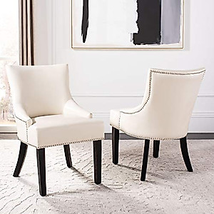 Safavieh Mercer Collection Christine Cream Leather Nailhead Dining Chair, Set of 2