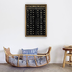 Egyptian Hieroglyphic Alphabet Wall Art Knowledge Poster Landscape Living Room Decoration Ideas Pictures for Bedroom Canvas Colouring (16x24inch(40x60cm),Framed)