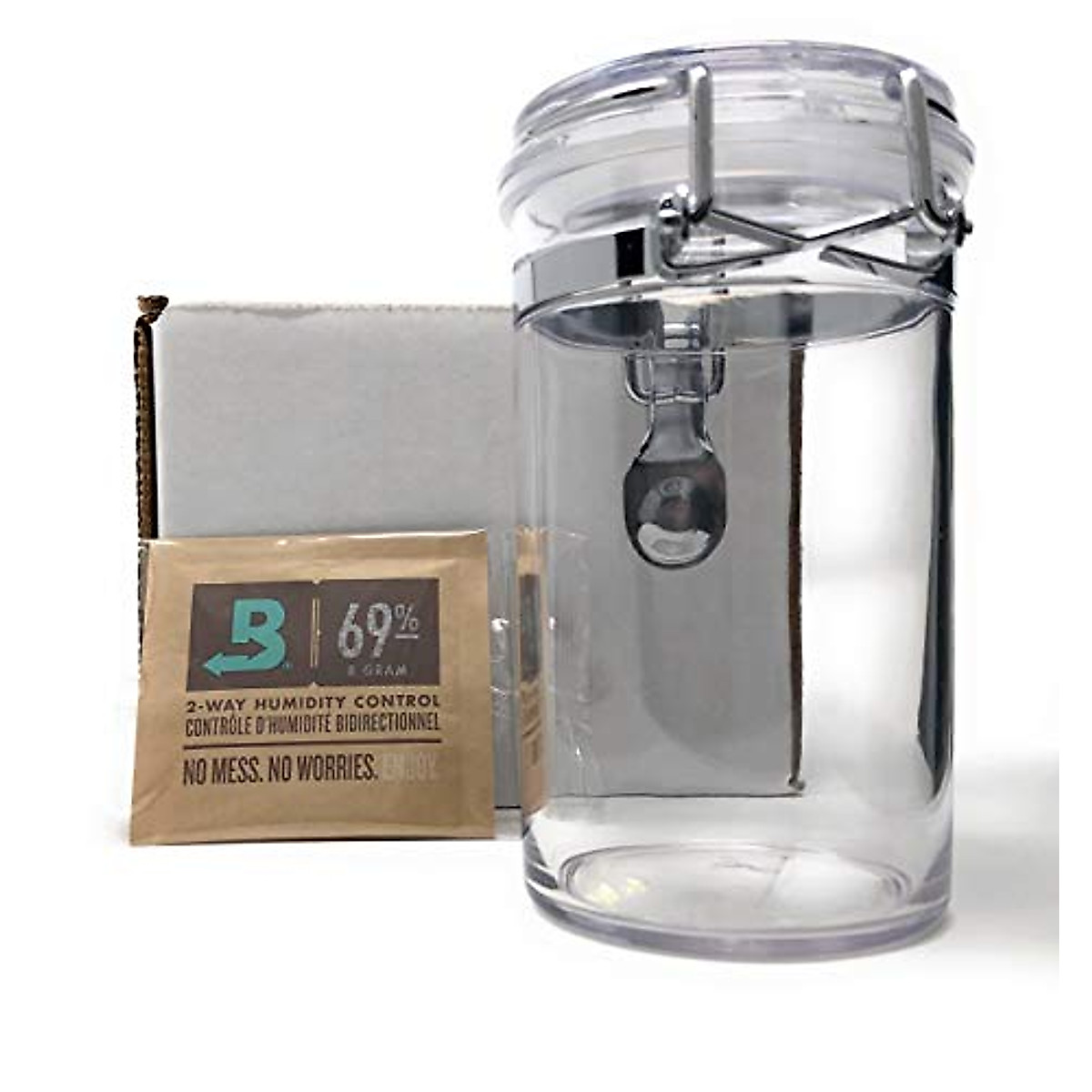 Friendswood Mercantile, Small Acrylic Pipe Tobacco Humidor Jar with Boveda 69 2-Way Humidity System 2 oz Capacity