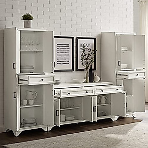 Crosley Furniture Tara 3-Piece Modern Farmhouse Sideboard Buffet Cabinet and Kitchen Storage Pantry Set, Distressed White